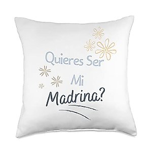 La Madrina de Bautizo Playeras religiosas espanol Quieres ser mi Madrina de bautizo Mexican Spanish Tia Family Throw Pillow, 18x18, Multicolor