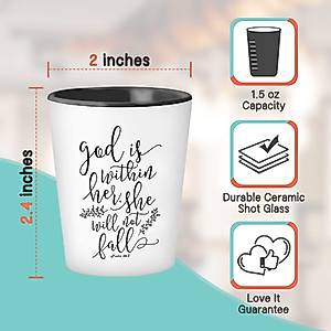 Bible Verse Shot Glass 1.5 oz, God Is Within Her She Will Not Fall Psalm 46:5 Bible Verses Art Christian Quote Religious Scripture Pastor, White