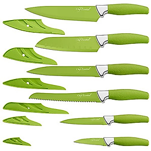 Chef Essential Carbon Steel Culinary Knife Set – 6-Piece Sharp Knife Set – Meat, Veggie, Bread Knife Set – Nonstick Chef Knife Cooking Knives – Professional Sharp Kitchen Knife Set Without Block