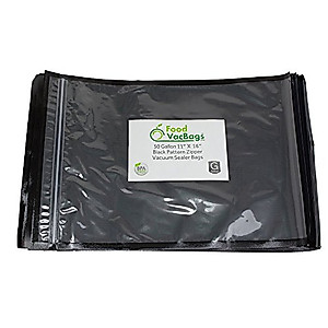 FoodVacBags 11" X 16" Zipper Gallon Bags, Black Back & Clear Front, 50 Count, Resealable, Precut