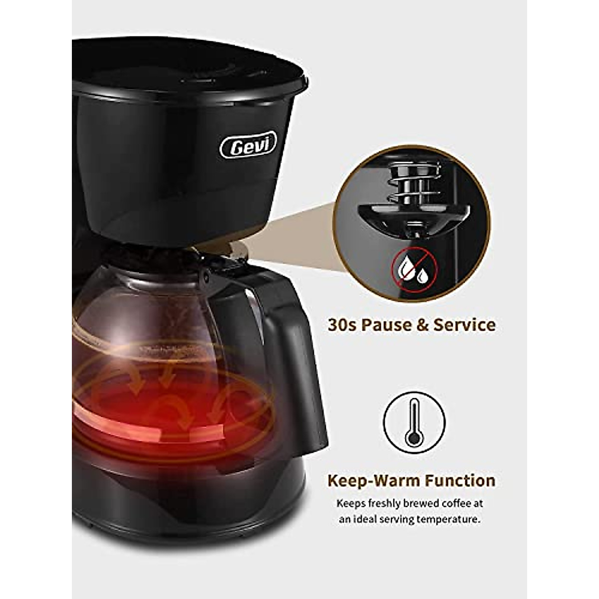 Gevi 4 Cups Small Coffee Maker, Compact Coffee Machine with Reusable Filter, Warming Plate and Coffee Pot for Home and Office