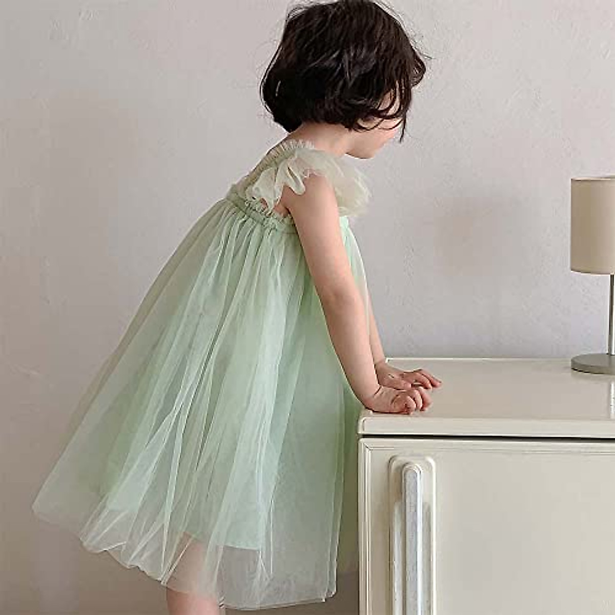 Baby Girls Layered Fly Sleeve Tutu Dress Casual Party Tulle Tunic Dresses Light Green 9-12 Months
