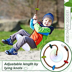 Meooeck 2 Pack LED Disc Climbing Rope Tree Swing with Platforms Disc Swing Seat with Hanging Strap Climbing Rope with Disc Swing Outdoor Playground Swing Set Accessories for Kids Backyard Playground