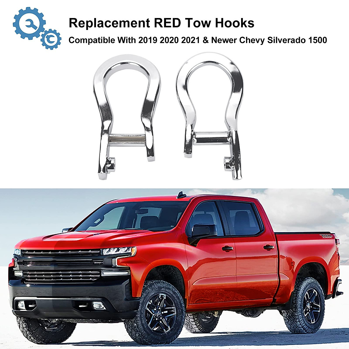 ONER Tow Hooks Compatible with 2019 2020 2021 & Newer Chevy Silverado 1500, Replaces # 84280202（Chrome）