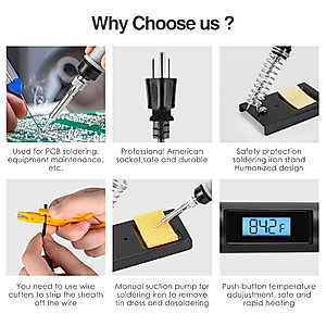 Soldering Iron Kit, 80W LCD Digital Soldering Gun with Adjustable Temperature Controlled, ON-Off Switch, 5pcs Soldering Tips, Solder Wire Tube, Desoldering Pump14pcs Welding Tool