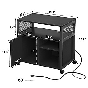 Unikito File Cabinet with LED Lights, Lateral Filing Cabinet with Power Outlets and USB Charging Ports, Mobile Printer Stand with Storage, Office Cabinet for Letter, A4, Legal and File Folders, Black