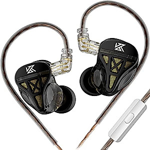 KZ DQS Dynamic Driver Semi-Open HiFi Sound in-Ear Headphones/Earphones/Earbuds, KZ Extra Bassy Drummer in Ear Monitor Headset (Black, with Microphone)