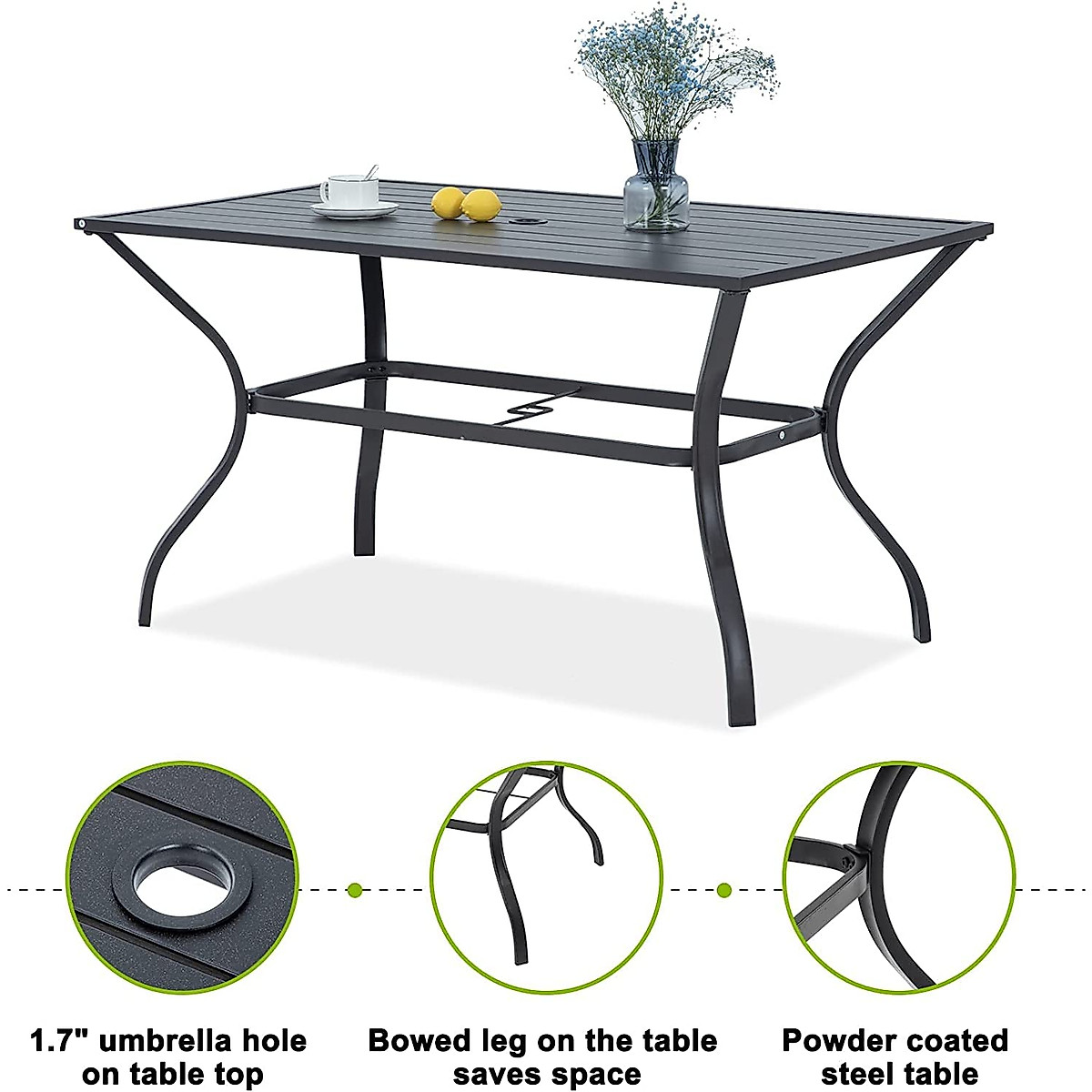 Poteban 7Pcs Patio Dining Set, 6 Swivel Dining Chairs & Outdoor Rectangle Metal Table, Patio Dining Furniture for Lawn Garden