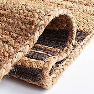 SAFAVIEH Natural Fiber Collection Accent Rug - 4' x 6', Natural & Brown, Handmade Stripe Boho Farmhouse Rustic Braided Jute, Ideal for High Traffic Areas in Entryway, Living Room, Bedroom (NFB262T)