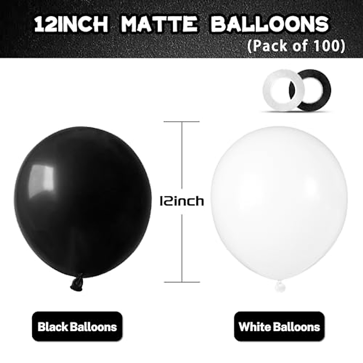 100pcs Black and White Balloons 12 Inch Thickened Latex Balloons for Birthday Wedding Graduation Party Decorations (Black White balloon)
