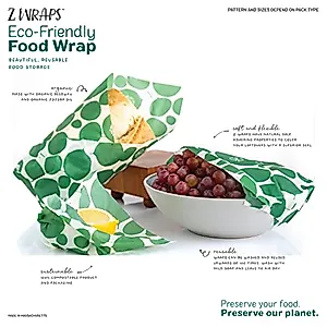 Z Wraps - Reusable Beeswax Food Wraps - Assorted 3-Pack (S, M, L) - Made in USA with 100-Precent Cotton, Organic Beeswax and Jojoba Oil - Bees Love These