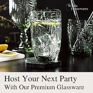 WHOLE HOUSEWARES | Glass Tumblers | Set of 6 Drinking Glasses | 11.5 oz Embossed Design | Vintage Drinking Cups for Water, Iced Tea, Juice | Wedding, Party Glassware Sets (Green)