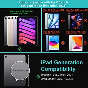 Arteck Bluetooth Keyboard Case for iPad Mini 6, 8.3-inch, with 130 Degree Swivel Rotating Stand, Shockproof Protection, Auto Sleep/Wake Feature, USB-C Charging