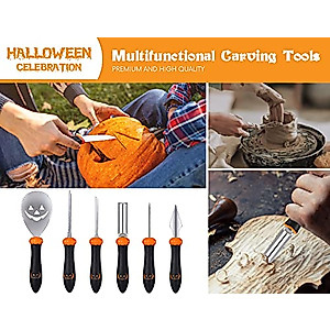 NESSTU Halloween Pumpkin Carving Kit Tools 23 PCS Heavy Duty Stainless Steel Pumpkin Carver Set with Stencils Candles, Lengthening and Thickening Simple & Safe Carving Tools for Kids & Adults
