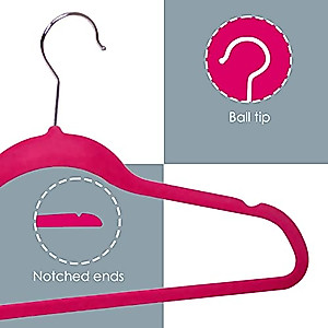 Velvet Clothes Hangers (Pack of 10), Fuchsia, by Home Basics | Hangers for Tops, Jackets, Dresses, and Pants | Contoured with Notches | Ultra-Thin Space Saving Clothes Hangers with Rotating Hooks