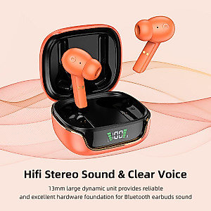 IDOERLEETEK Bluetooth Headphones Bluetooth Earbuds V5.3 Ture Wireless Earbuds, IPX7 Waterproof, 35 Hours Long Playtime Compatible with iPhone and Android (Orange)