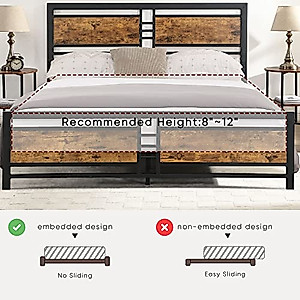 12 Inch Full Size Metal Platform Bed Frame with Wooden Headboard and Footboard, Mattress Foundation, No Box Spring Needed, Large Under Bed Storage, Non-Slip Without Noise(Rustic Brown, Full)