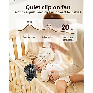 TUNISE Mini Clip on Fan, Battery Operated Desk Fan, Digital display，3 Speeds Adjustable, Bidirectional 360 ° Adjustable, Super Strong Wind, Portable Fan for Home Office Stroller Camping Black