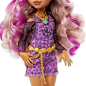 Monster High Doll, Clawdeen Wolf with Purple Streaked Hair in Signature Look with Fashion Accessories & Pet Dog Crescent