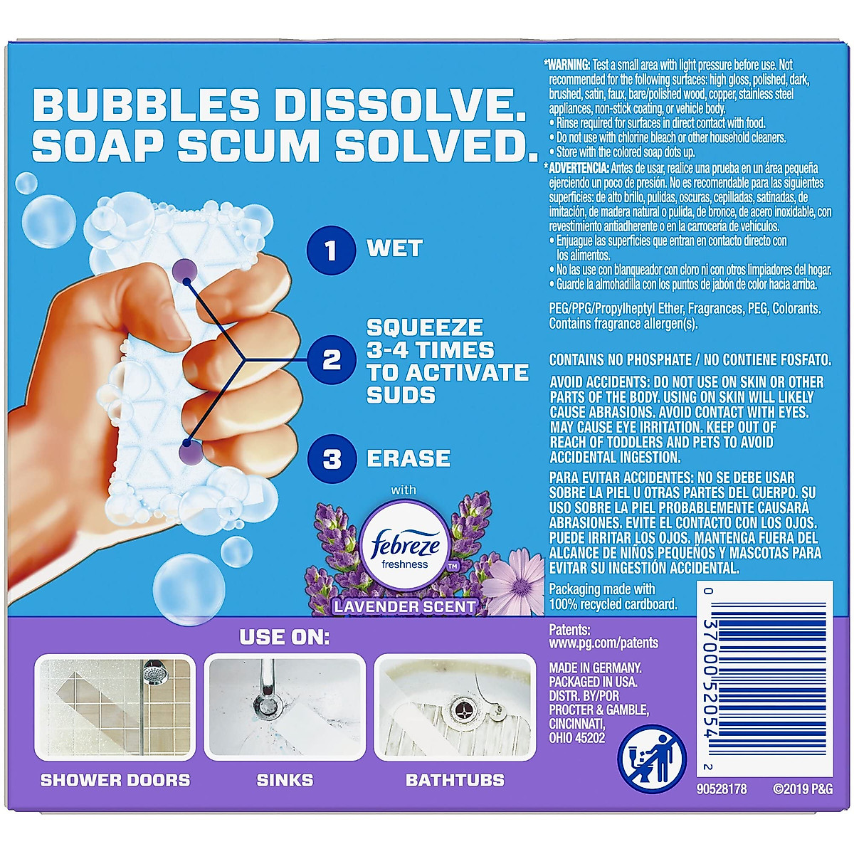 Mr. Clean Magic Eraser Bath with Febreze Lavender Scent, Cleaning Pads with Durafoam, 2 Count