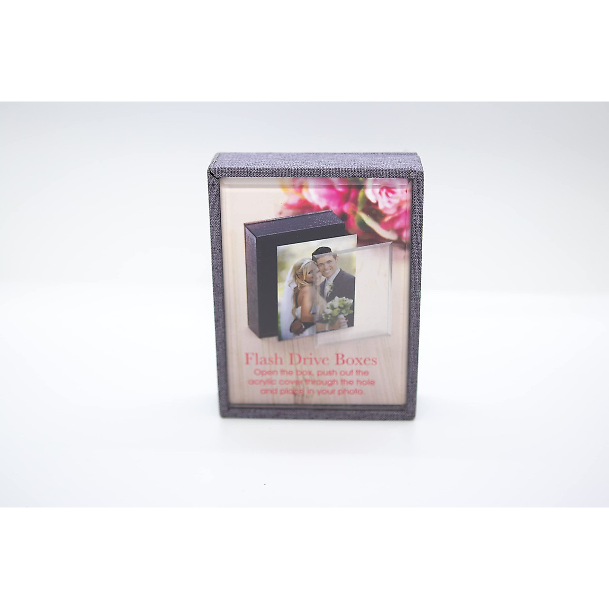 Deluxe Linen Flash Drive Box with Photo (Gray) to Put Your USB Flash Drive Holds one Photo on The Cover of The Box