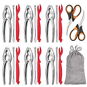 Hiware 20-piece Seafood Tools Set includes 6 Crab Crackers, 6 Lobster Shellers, 6 Crab Leg Forks/Picks and 2 Seafood Scissors & Storage Bag - Nut Cracker Set