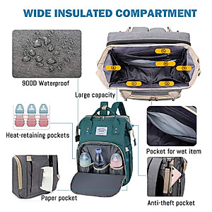 Jeryswet Diaper Bag with Changing Station, Baby Bag, Diaper Bag Backpack, Baby Bag with Built-in USB Charging Port and Stroller Straps Large Capacity Waterproof, Green