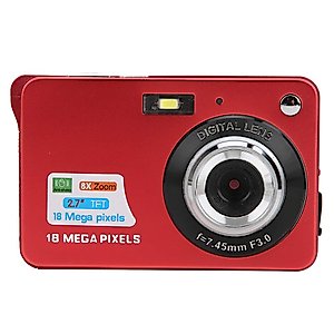 8X Zoom Digital Camera, Portable Camera with 2.7 Inch TFT LCD Screen and Built-in Microphone, 1280x720 High Definition Video Camera, Auto Focus, Support SD Card(red)