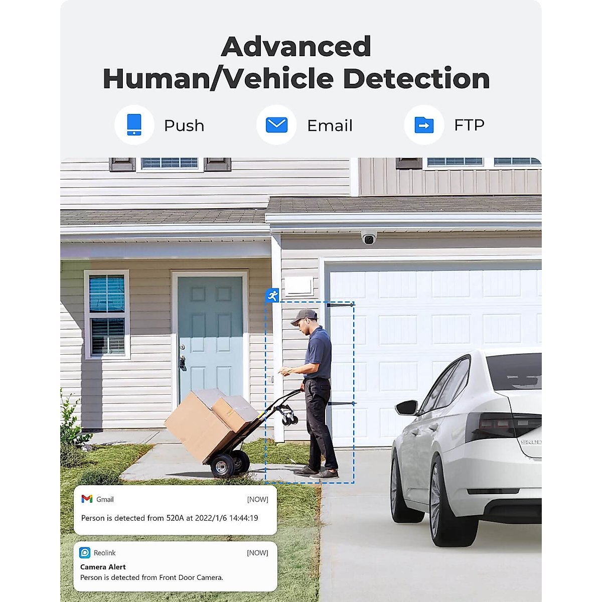 REOLINK 5MP PoE Outdoor Home Security IP Cameras, Upgraded Smart Human/Vehicle Detection, IP66 Weatherproof, Time-Lapse, 256GB Micro SD Storage for 24/7 Recording(not Included), 4X RLC-520A