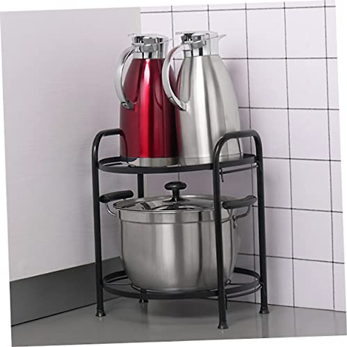 YARNOW Pan Storage Rack 1 PC Pot Rack Pan Holder Rack Cookware Stand Pot Storage Holder Simple Pan Rack Two-layer Pot Shelf Iron Household Food Black Pan Storage Rack Kitchen Utensil