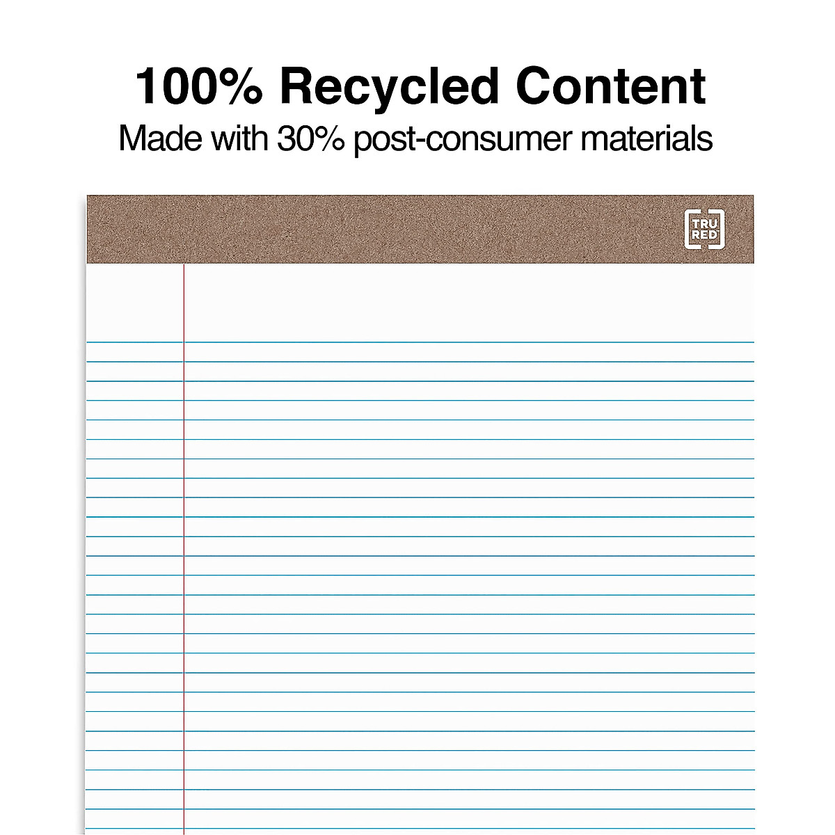 STAPLES 100% Recycled 8 1/2" x 11 3/4", White, Perforated Notepads, Narrow Ruled, 12/Pack