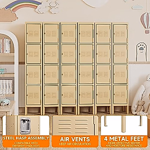 NODHM Metal Storage Locker for Employees with 4 Door, Metal Locker Steel Storage Cabinet for School, Home, Changing Room, Gym (Camel with Legs)