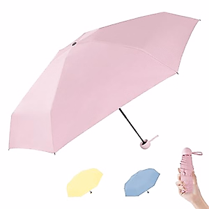 Pumi-geous Travel Umbrella Rain Compact Mini Umbrella Windproof UV Protection Lightweight Folding Portable Umbrellas for Girls Women (Pink)