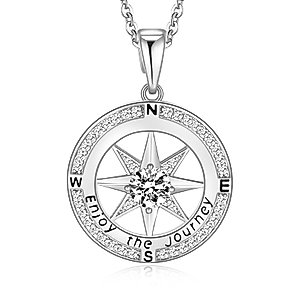 Peeshow Graduation Gifts high school College Silver Compass Graduation Necklace for Women, Best Gift for Daughters Granddaughter, Masters Degree Graduation Presents Jewelry for Women