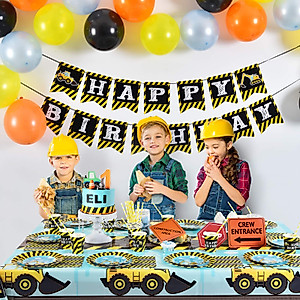WERNNSAI Dump Truck Table Covers - 2 PCS 108''x 54'' Construction Table Cloth Disposable Plastic Tablecloth Truck Party Supplies for Kids Boys Birthday Construction Party Decorations