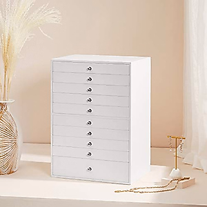 SONGMICS Extra Large Jewelery Box, 10-Layer Storage Case, Faux Leather Organizer with Drawers, Velvet Lining, Scandinavian Nordic Style, White JBC10W
