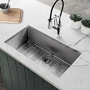 CAPHAUS Undermount Single or Double Bowl 16 Gauge Stainless Steel Kitchen Sink, Mutiple Choices for 30-inch, 31-inch, 32-inch, w/Drain Strainer and Bottom Grid