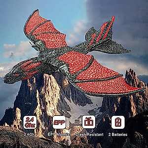 Mostop RC Plane 2.4Ghz Remote Control Airplane Flying Bird Dragon Plane with 2 Batteries & 6-Axis Gyro Stabilizer, RTF Easy to Fly RC Glider for Beginners Adults Kids Boys…