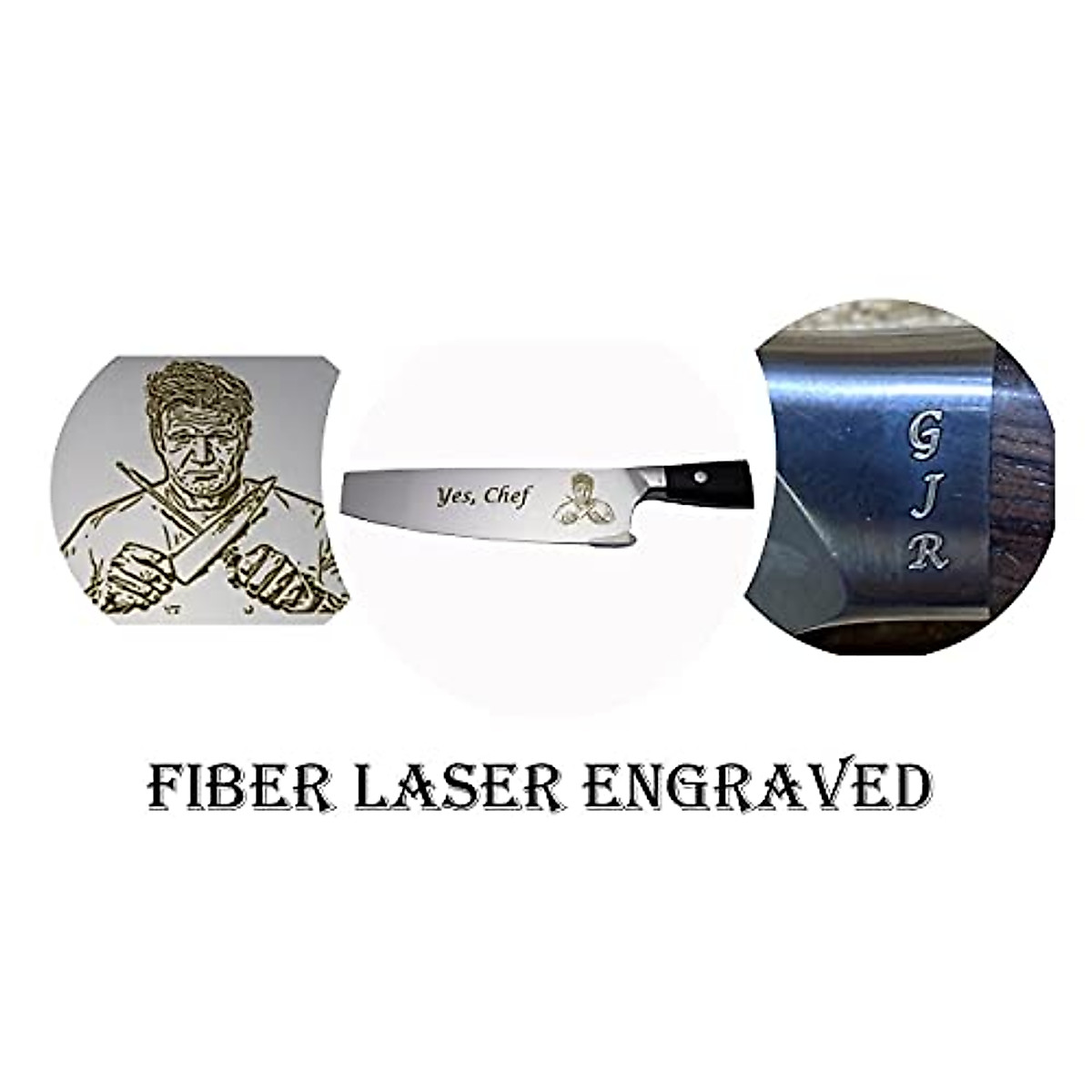 Custom Photo Engraved 8" Chef Knife, Personalized chef knife, Custom 8 inch chef knife, Damascus Steel, Custom chef knife, chef gift, Chef knife with logo (Custom Photo Engraved 8" Chef Knife)