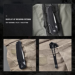 Viwki Pocket Folding Knife, 3.54" inch 8CR14MOV Stainless Steel Blade with G10 Handle and Button Lock for Outdoor Tactical Survival Hunting and EDC 3.7 oz