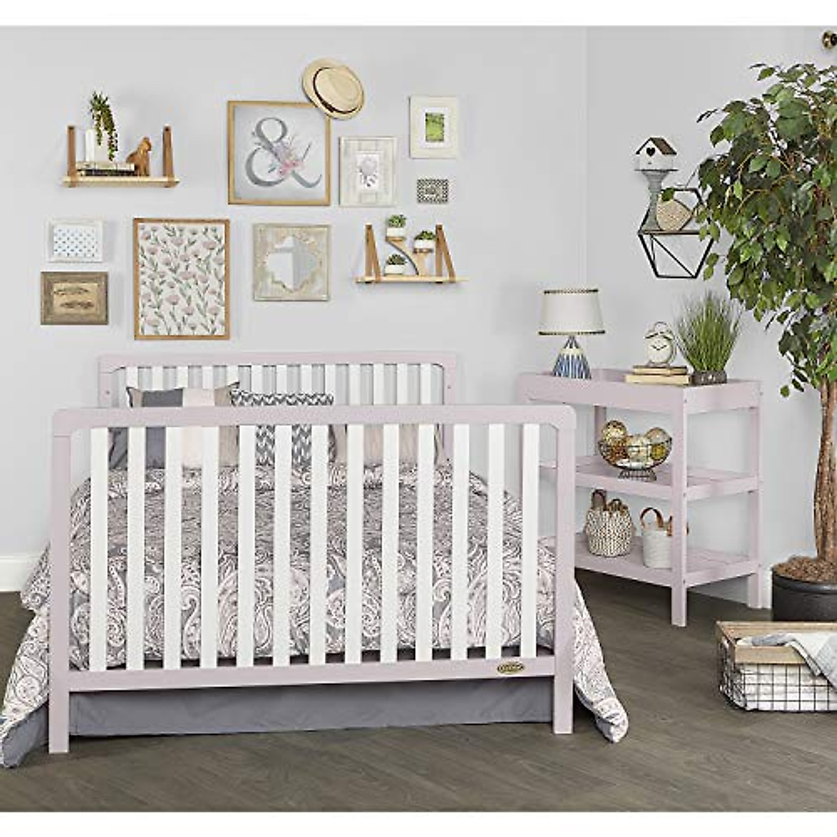 Dream On Me Ridgefield 5-in-1 Convertible Crib in Blush Pink & White, Greenguard Gold Certified