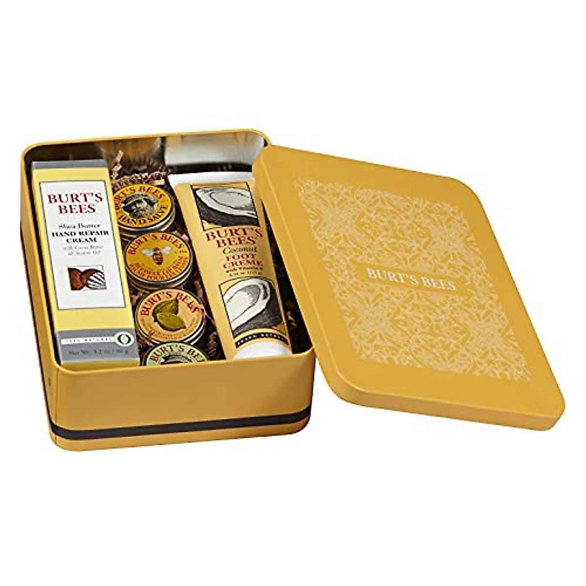 Burt's Bees Easter Basket Stuffers Gifts, 5 Body Care Products, Classics Set - Original Beeswax Lip Balm, Cuticle Cream, Hand Salve, Res-Q Ointment, Hand Repair Cream & Foot Cream, in Giftable Tin