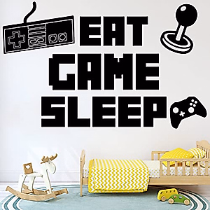 Eat Sleep Game Wall Decal, Video Gamer Boy Wall Sticker, Vinyl Game Décor Wall Stickers Art Design Stickers Wall for Home Playroom Bedroom Game Boys Room(28" L x 18" H)