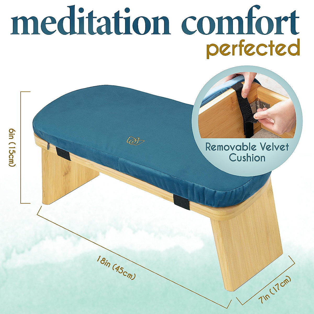 Florensi Meditation Bench - Bamboo, Foldable & Ergonomic Meditation Stool - Sturdy Prayer Bench with Meditation Cushion, Comfortable for Kneeling or Sitting - Perfect for Deeper & Longer Meditation