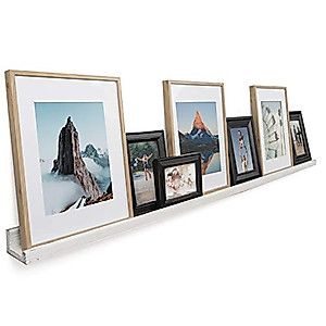 Rustic State Ted Wall Mount Narrow Picture Ledge Shelf Photo Frame Display - 60 Inch Floating Wooden Shelf for Living Room Office Kitchen Bedroom Bathroom Décor - Set of 4 - Burnt White