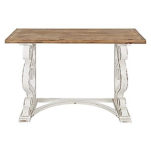 Kate and Laurel Wyldwood Country French Solid Wood Console Table - Rustic/White Legs - Natural Wood Top