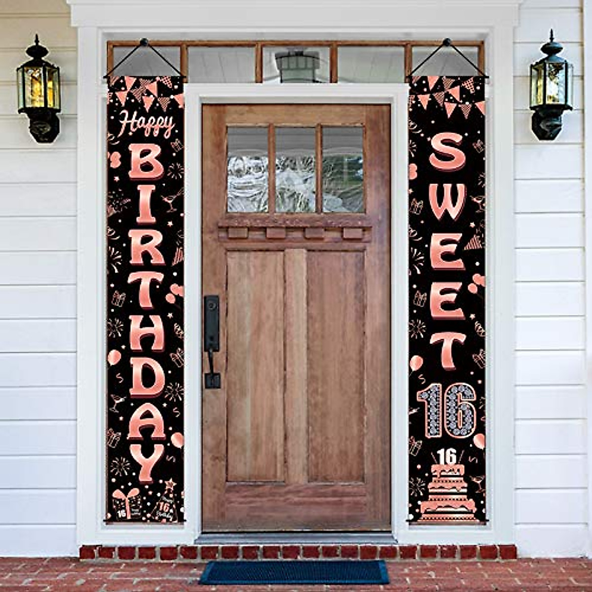 Luxiocio Happy 16th Birthday Banner Decorations for Girls, Sweet 16 Year Old Birthday Welcome Porch Sign, Rose Gold Sixteen Birthday Party Supplies for Outdoor Indoor