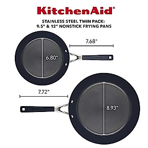 KitchenAid Nonstick Frying Pans/Skillet Set, 2 Piece, Brushed Stainless Steel