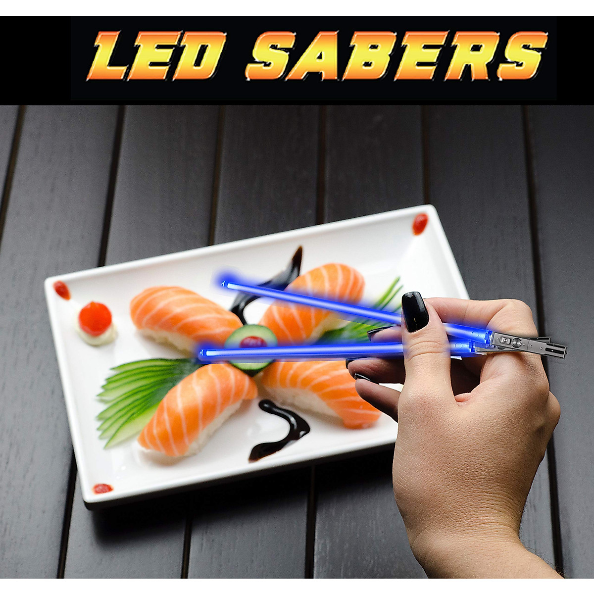 LIGHTSABER CHOPSTICKS STAR WARS LED LIGHT-UP Glowing Light Saber Chop Sticks REUSABLE Sushi Lightup Sabers - LUKE SKYWALKER BLUE - 1 PAIR