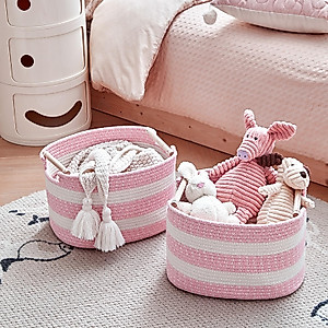 R RUNKA 3 Pack Storage Basket for Cabinet and Toy Organization - 13"x9.8"x8.7" Pink Baskets for Girls - Baby Toy Bin - Toy Storage Organizer - Ideal for Empty Gift Baskets to Fill -White & Pink